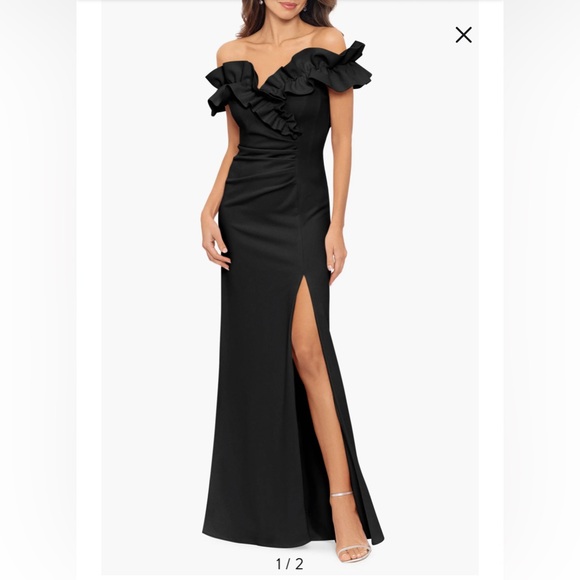 Xscape | Dresses | Xscape Ruffle Off The Shoulder Ruched Gownxscape ...